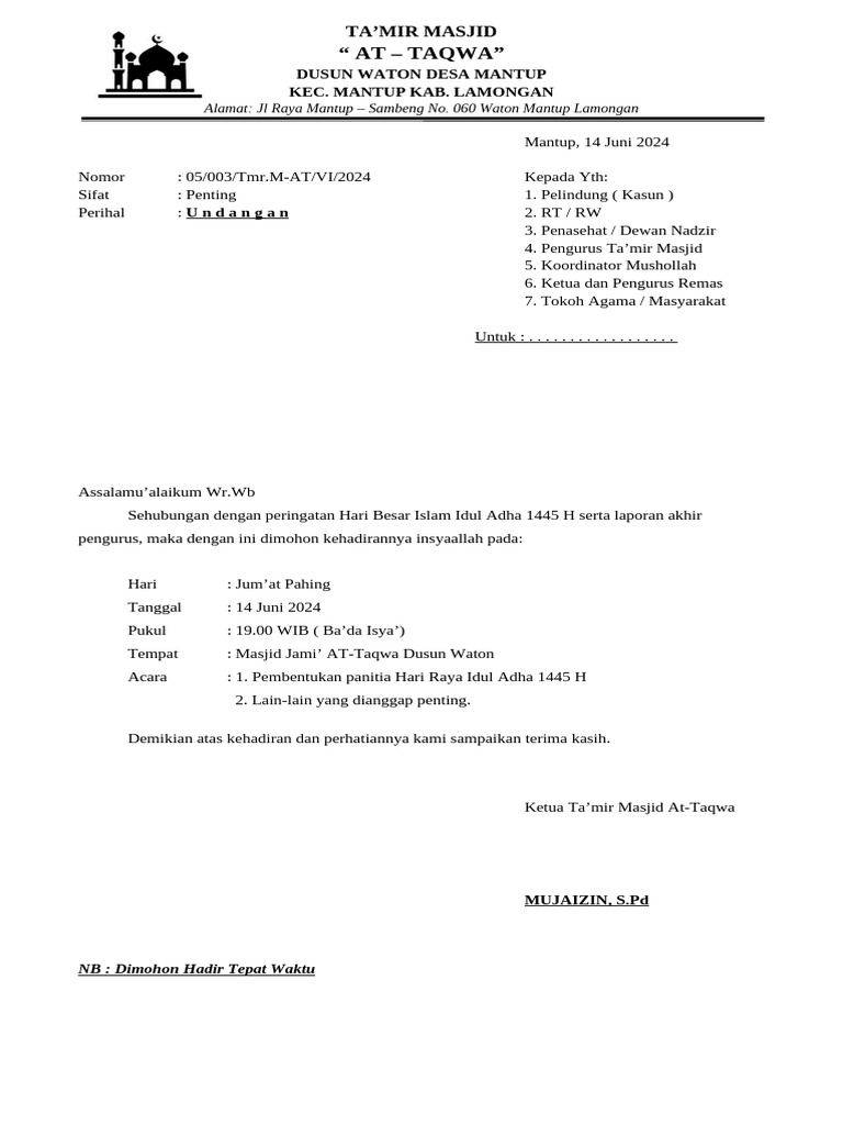 UNDANGAN TA'MIR MASJID | PDF