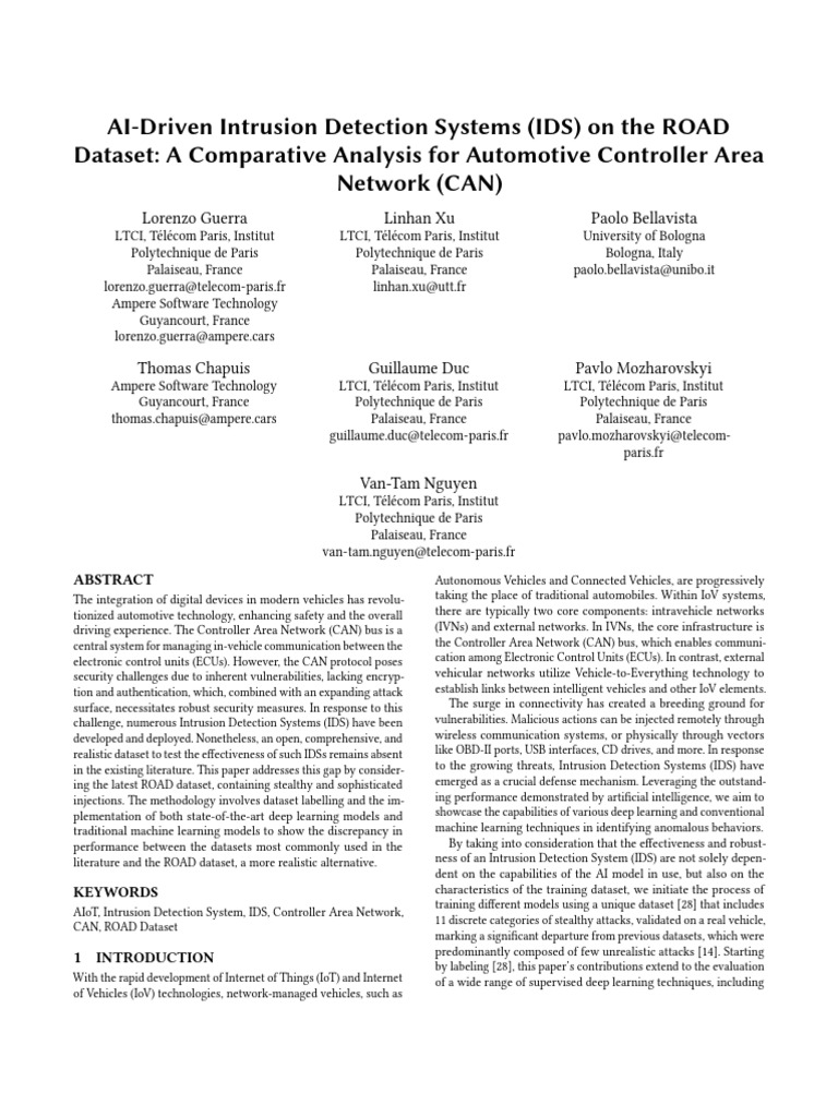 AI-Driven Intrusion Detection Systems (IDS) On The ROAD Dataset - A Comparative Analysis For ...