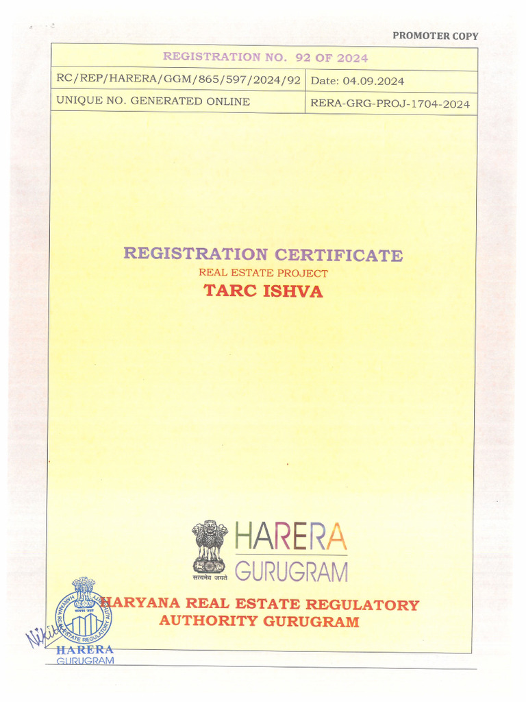 RERA Certificate - TARC ISHVA | PDF