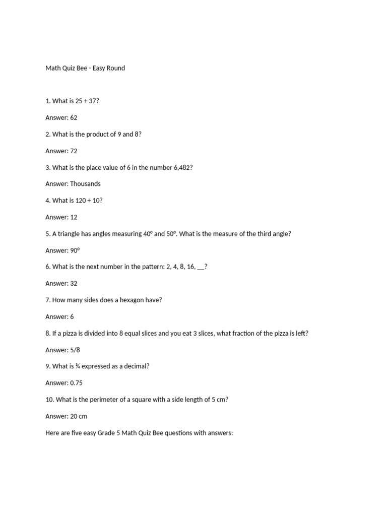 Math Quiz Bee - WPS Office | PDF | Length | Area