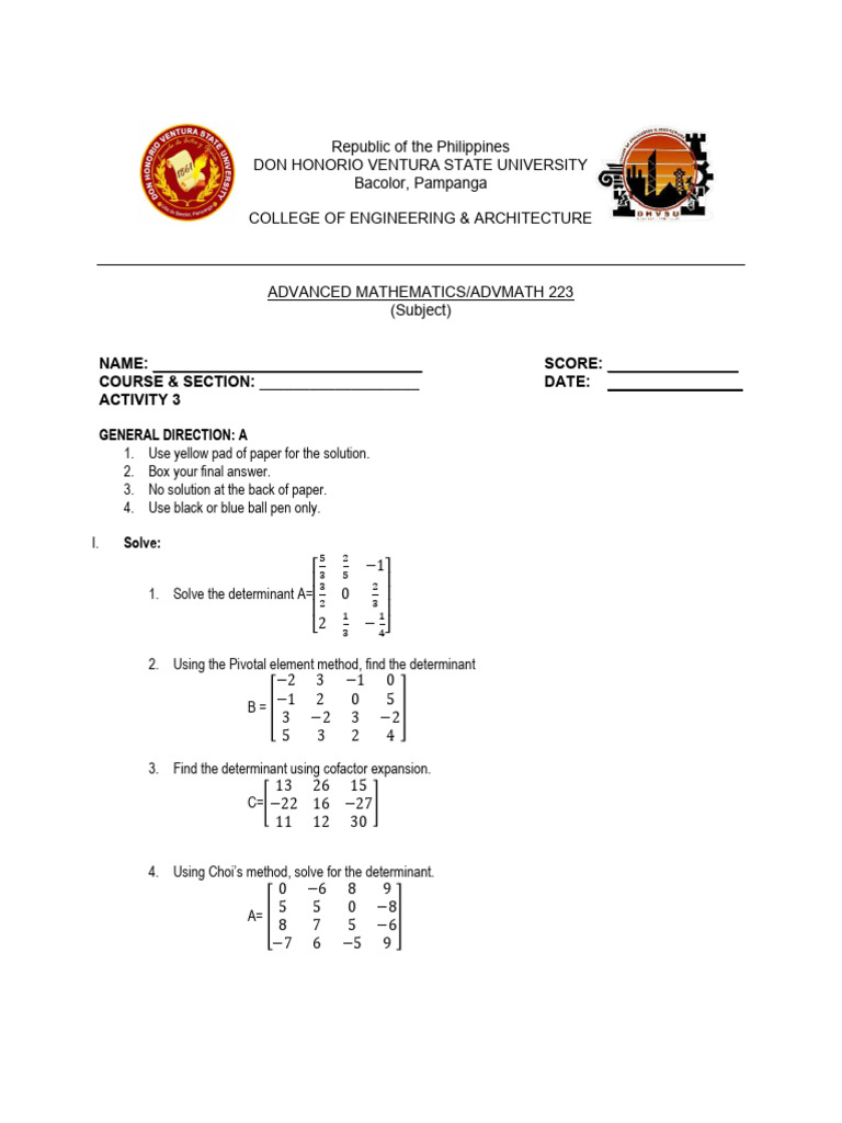 Advanced Mathematics Determinant Exercises | PDF