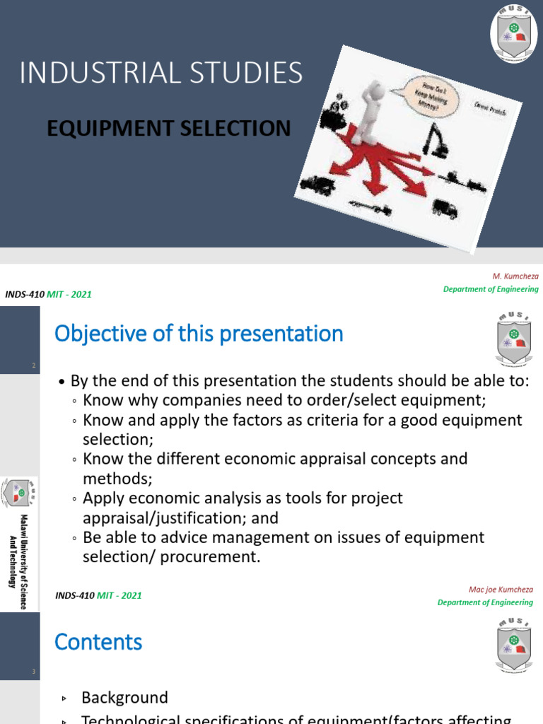 LECTURE 13 - EQUIPMENT SELECTION | PDF | Net Present Value | Internal ...