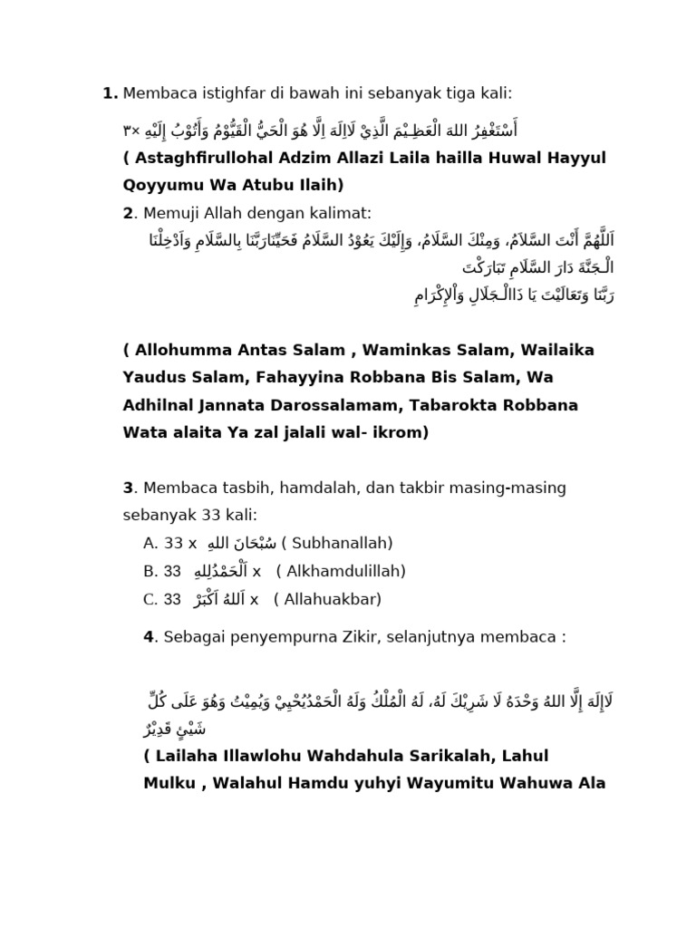Zikir dan Doa Setelah Sholat | PDF