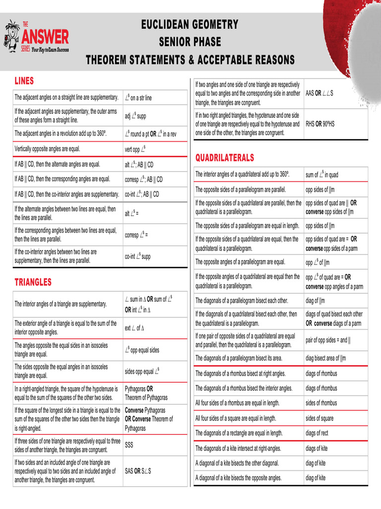 Geometry Acceptable Reasons - Senior Phase | PDF | Triangle ...