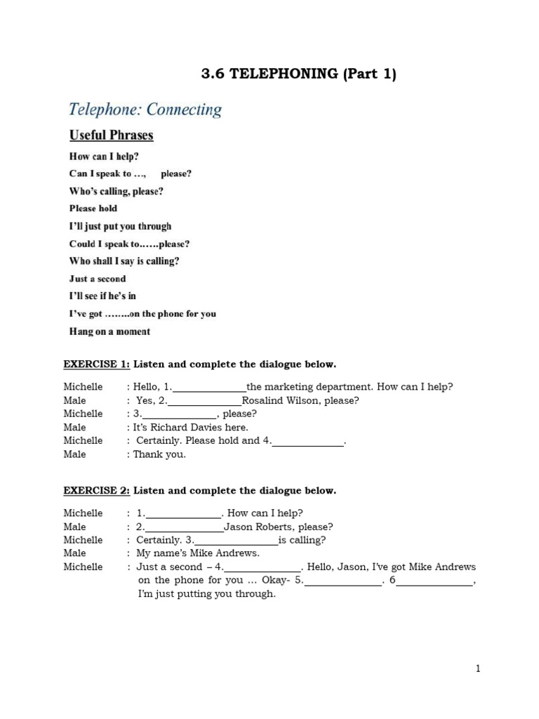 NEW STUDENT WORKSHEET TELEPHONING | PDF