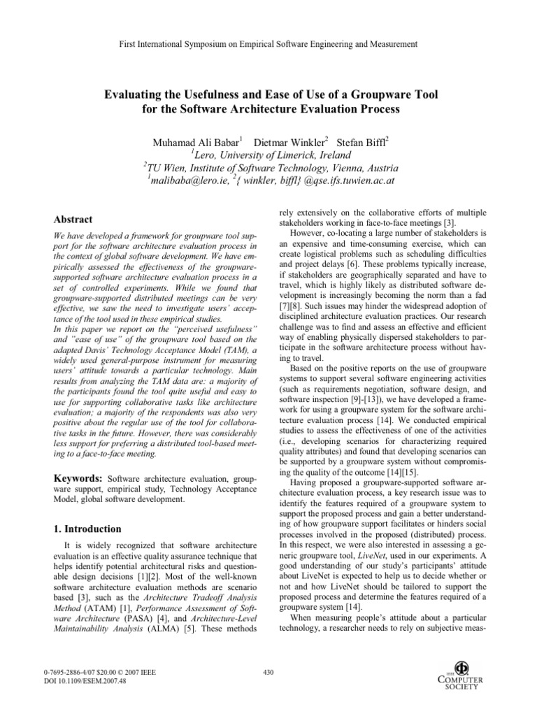 Evaluating The Usefulness and Ease of Use of A Groupware Tool For The Software Architecture ...