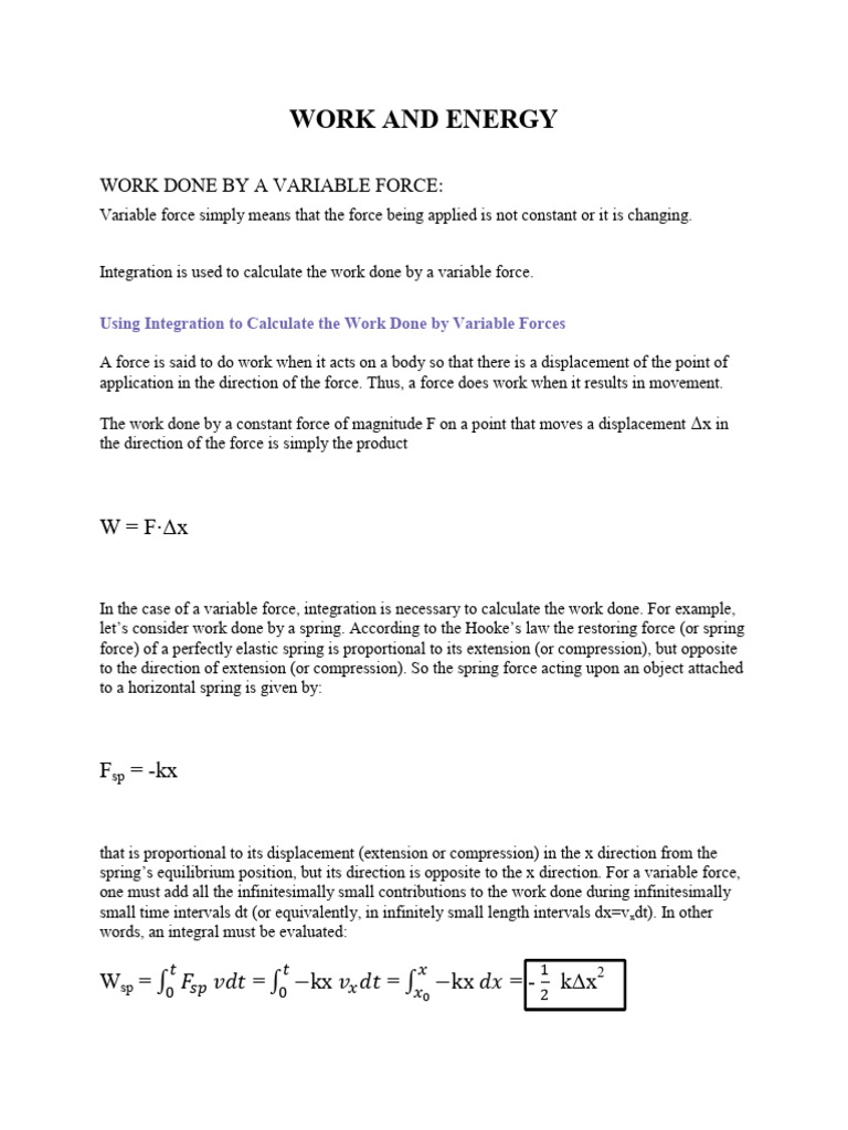 Work Done by Variable Forces Explained | PDF | Force | Continuum Mechanics