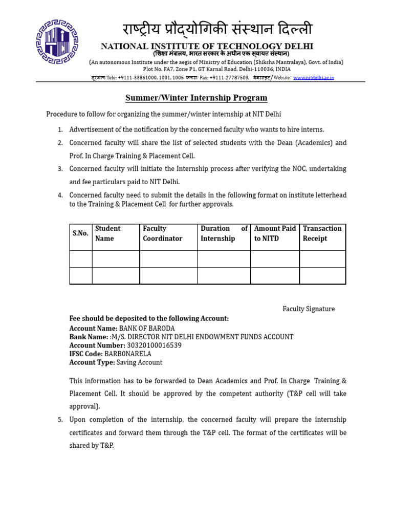 Summer Winter Internship Program Rules and Form | PDF