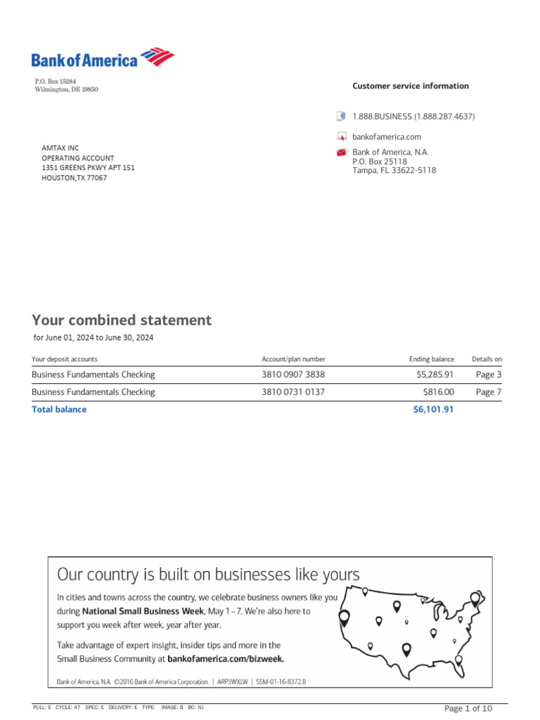 AMTAX INC Business Account Summary | PDF | Overdraft | Transaction Account
