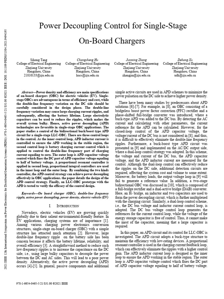 Power Decoupling Control For Single-Stage On-Board Chargers | PDF ...