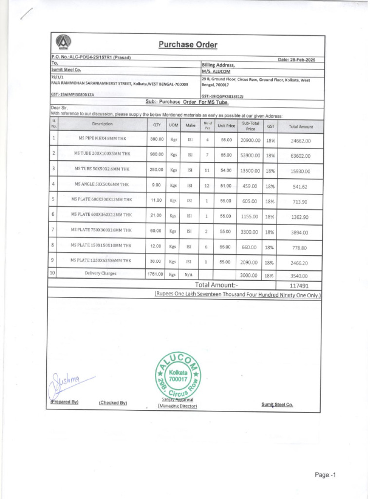 PO-157R1-Sumit Steel | PDF