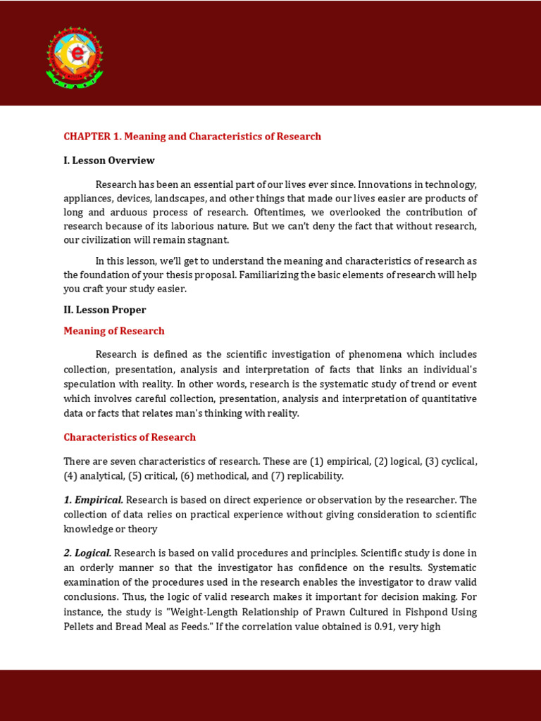 Lesson 1. Meaning and Characteristics of Research | PDF | Statistics ...