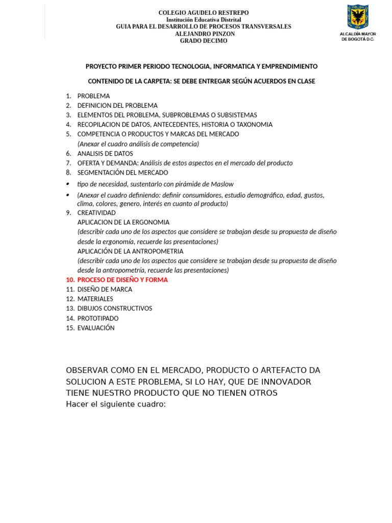 Proyecto Primer Periodo Tecnologia Grado Decimo | PDF | Diseño