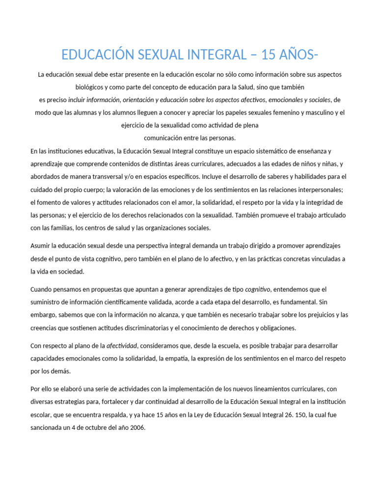 Taller de Esi | PDF | Educación sexual | La sexualidad humana