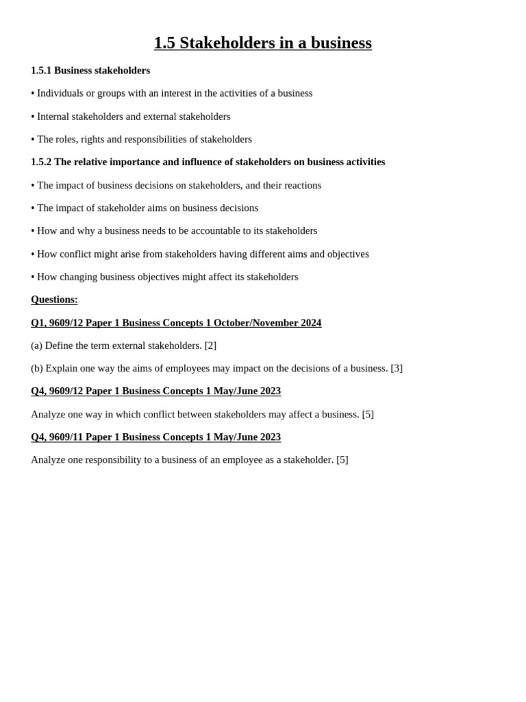 1.5 Stakeholders of Business | PDF
