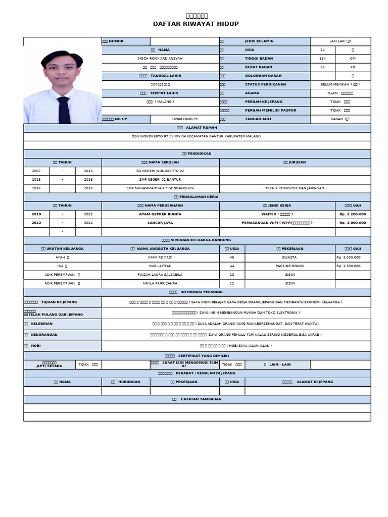 Contoh CV Jepang | PDF