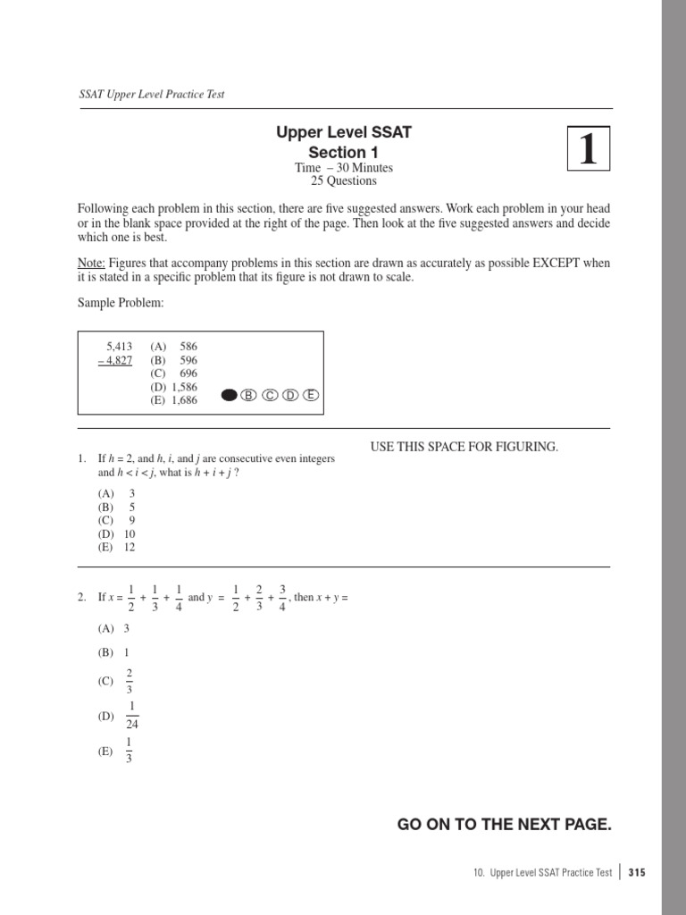Upper Level SSAT Practice Test PDF | PDF | Mathematics
