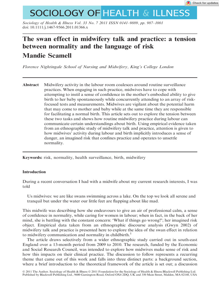 Sociology Health Illness - 2011 - Scamell - The Swan Effect in ...
