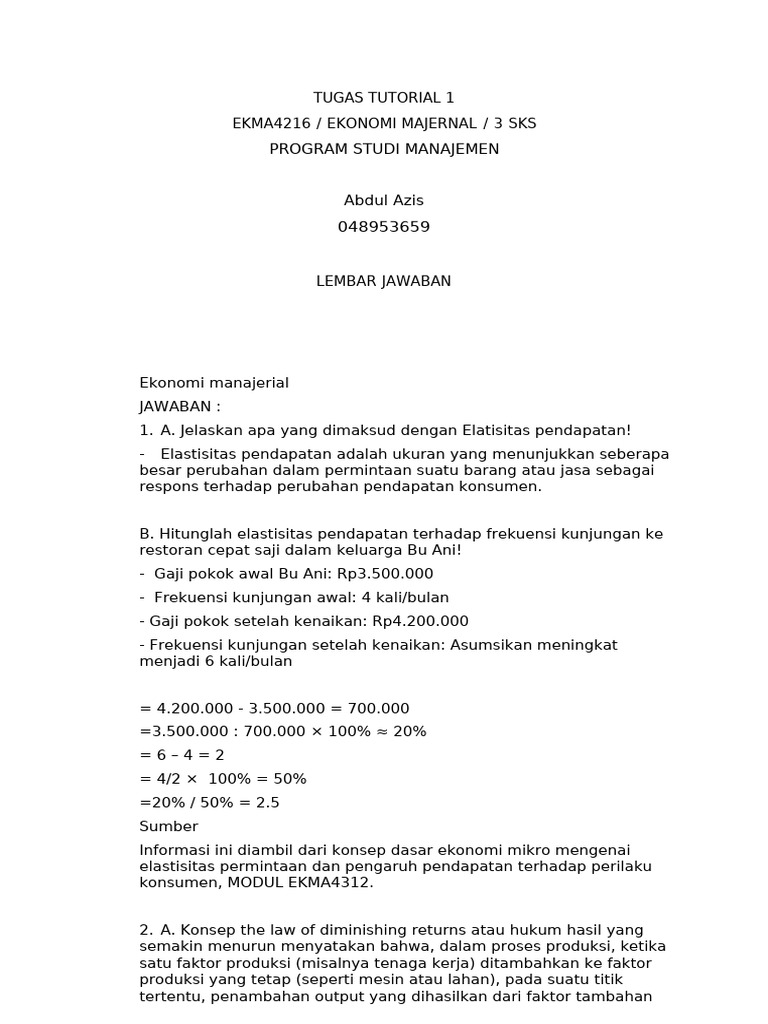 Tugas 1 Ekonomi Majernal Abdul Azis | PDF