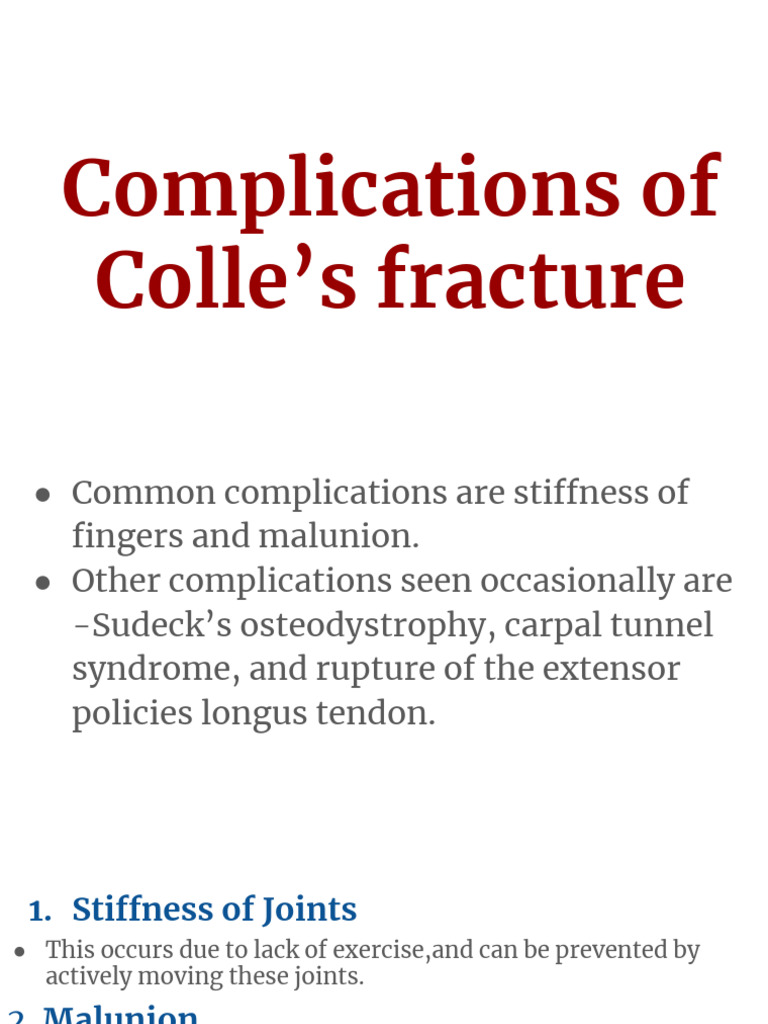 Colles Fracture Complications Explained | PDF