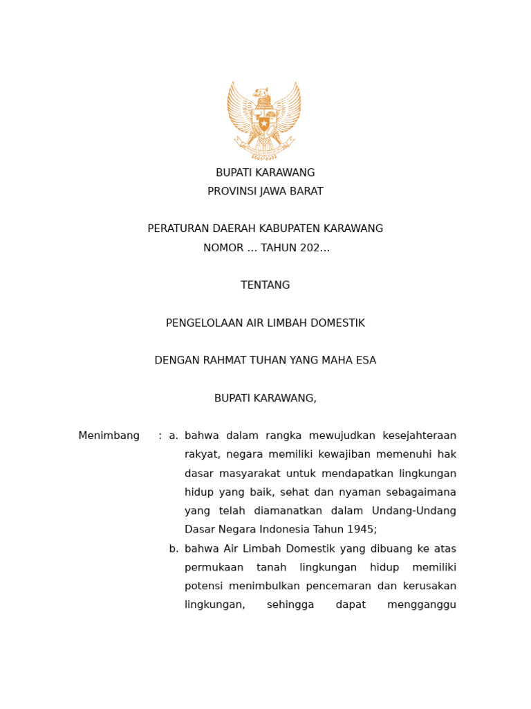 Draft Revisi Perda Limbah Air Domestik Karawang | PDF