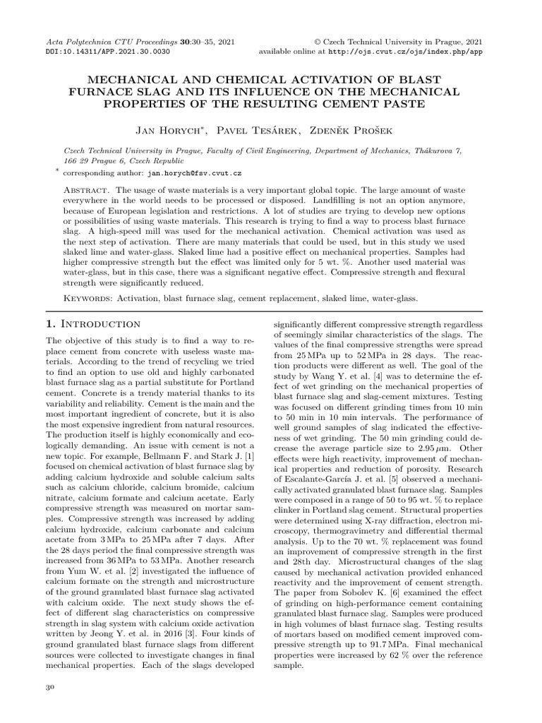 Mechanical and Chemical Activation of BL | PDF | Cement | Concrete