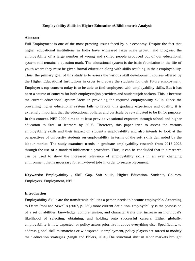 Bibliometric Paper On Skill Based Education | PDF | Citation | Self ...