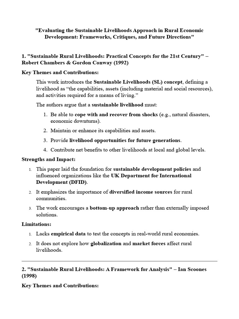 Evaluating the Sustainable Livelihoods Approach in Rural Economic ...