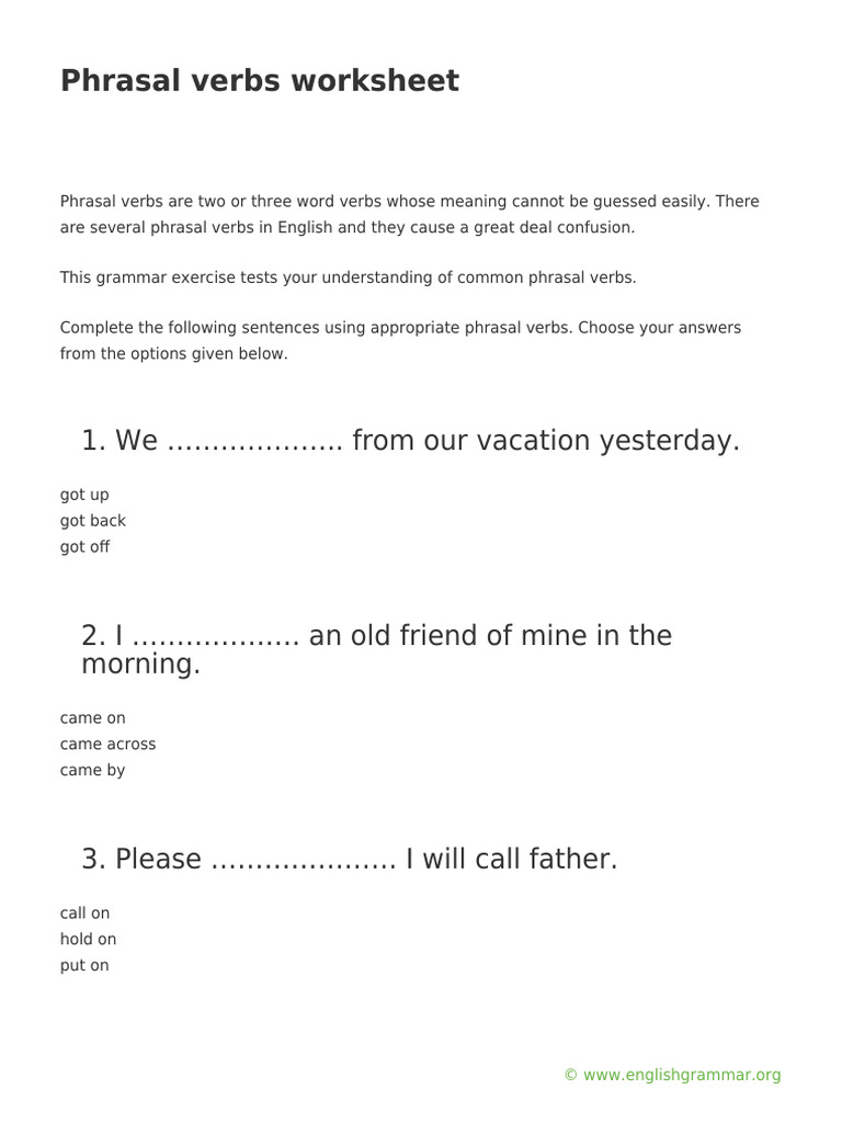 Phrasal Verbs Worksheet | PDF
