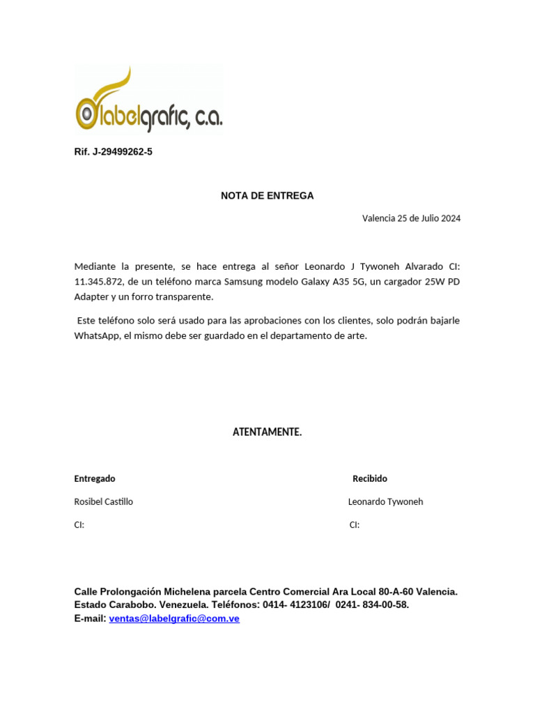 Notas de Entrega | PDF