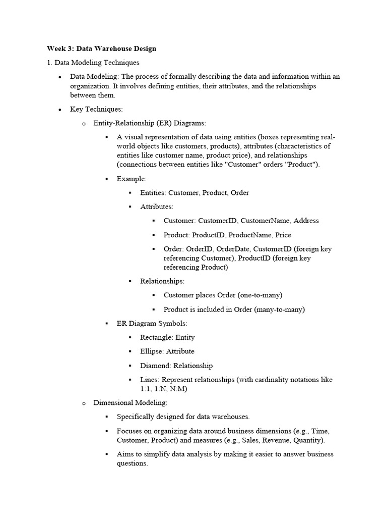 Week 3 - Data Warehouse Design | PDF | Conceptual Model | Data Model