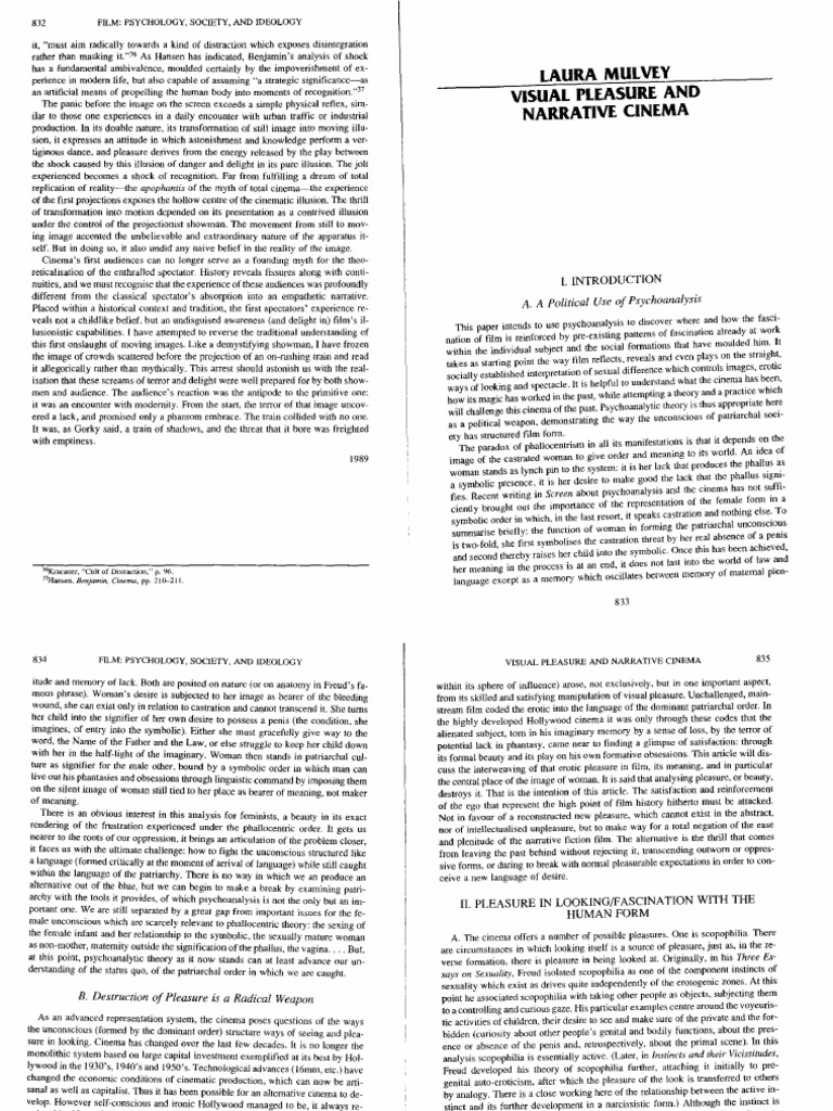 Mulvey's Visual Pleasure in Cinema | PDF | Psychoanalysis | Psychology