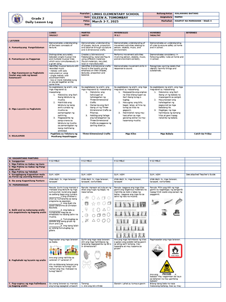 Q4-Week4-Dll-Mapeh 2 | PDF