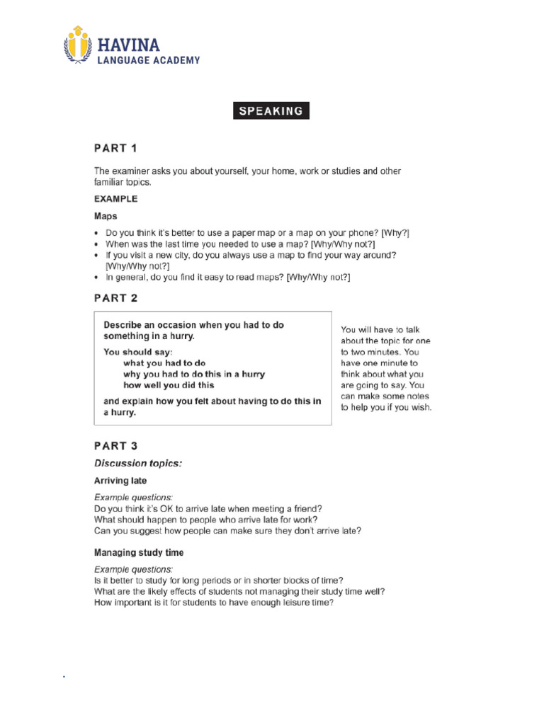 Cambridge Mindset For IELTS Level 1 - Test 4 - Speaking | PDF