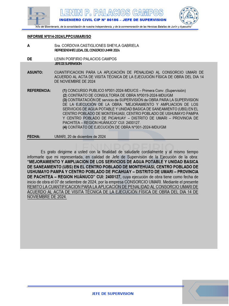 15.informe N°15 - Aplicacion de Penalidad Al Contratista | PDF