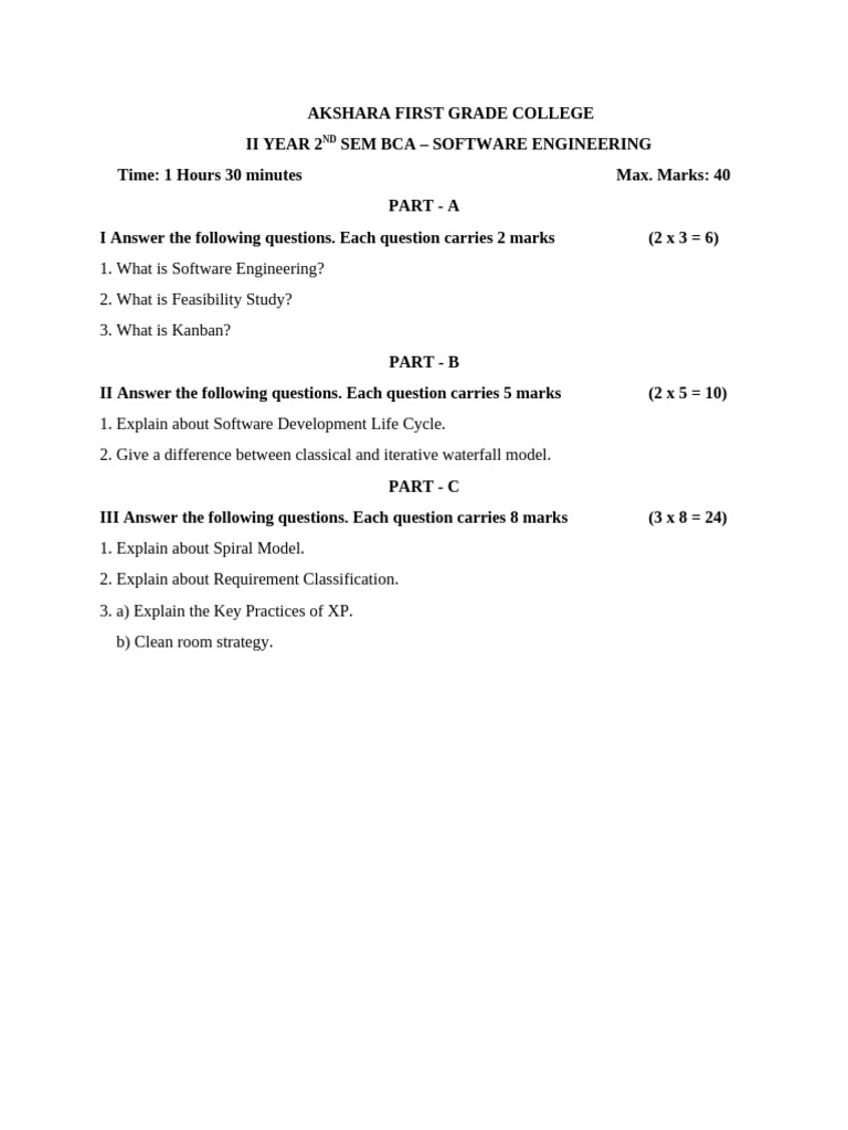 BCA Software Engineering Exam Questions | PDF