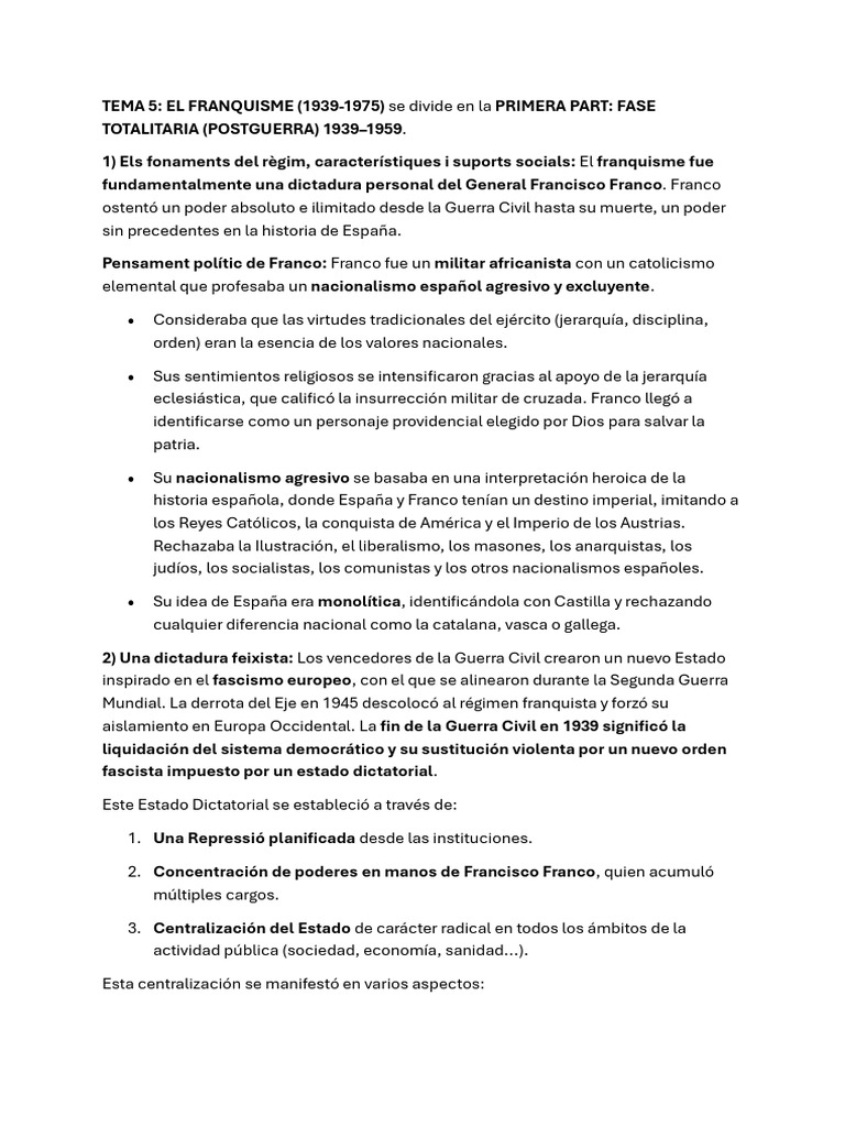 Resum Franquisme 1 | PDF | España franquista | Francisco franco