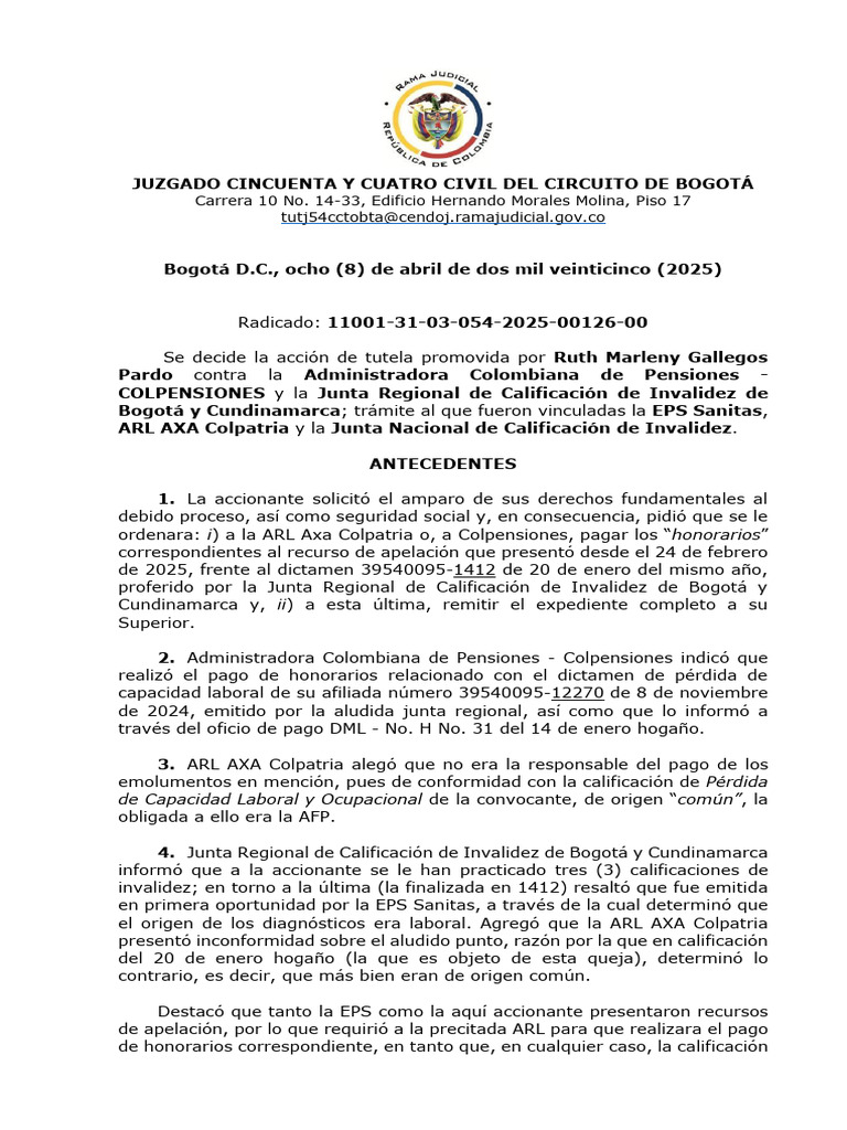 Tutela de Ruth Gallegos contra Colpensiones | PDF | Debido al proceso ...