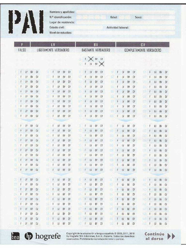 Hoja de Respuestas PAI | PDF