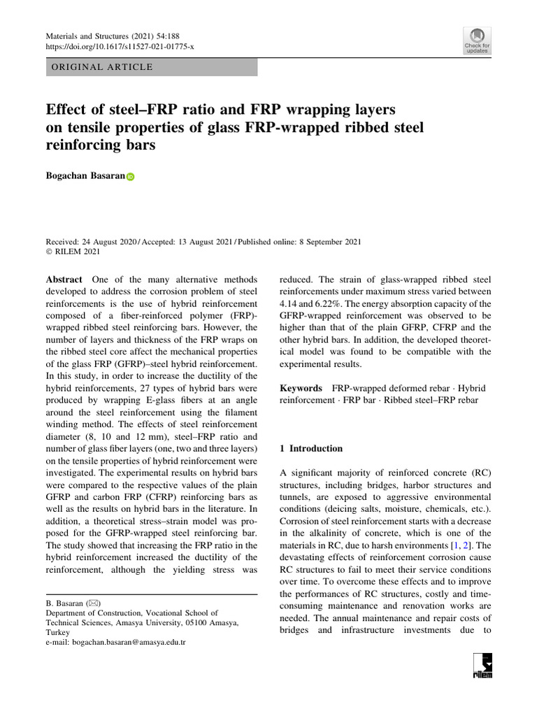 Effect of Steel-FRP Ratio and FRP Wrapping Layers On Tensile Properties ...