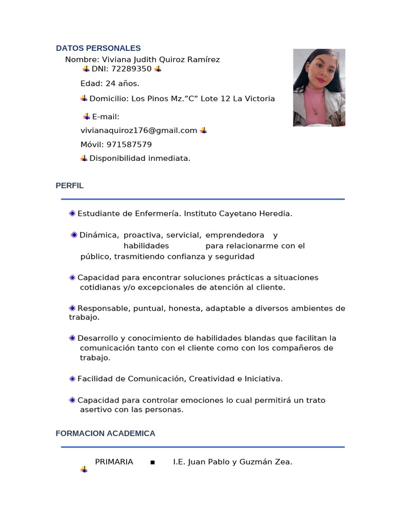 Quiroz Ramirez Viviana Curriculum | PDF