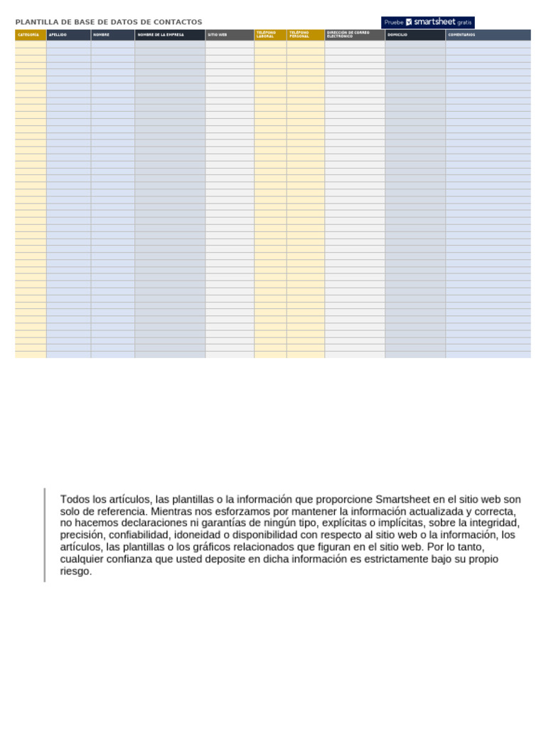 Plantilla de Base de Datos de Contactos | PDF