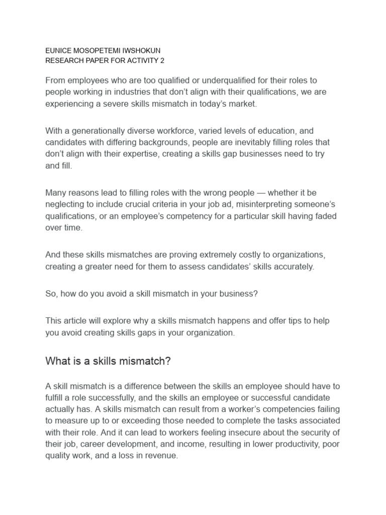 MOSOPE EUNICE ACTIVITY 2 RESEACRH | PDF | Employment | Skill