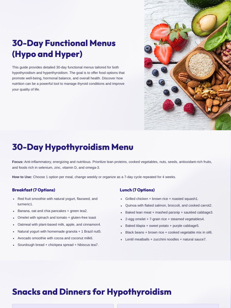 30 Day Functional Menus Hypo and Hyper | PDF | Oatmeal | Zucchini
