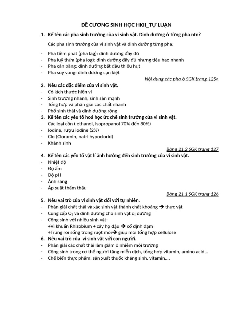 ĐỀ CƯƠNG SINH HỌC HKII | PDF