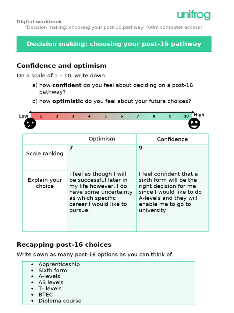 Post-16 Pathway Decision Workbook | PDF | Decision Making | Psychology