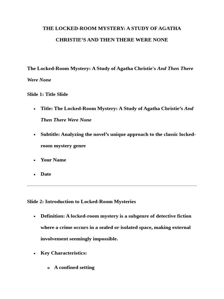 Analyzing Agatha Christie's Locked-Room Mystery | PDF | Mystery Fiction ...