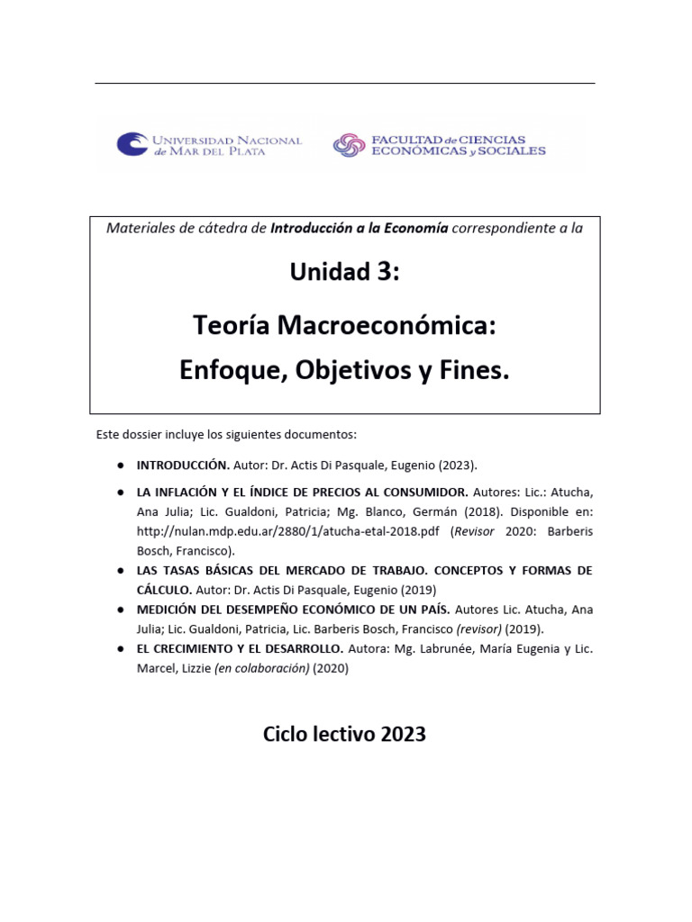Dossier U3 2023 | PDF | Inflación | Índice de precios al consumidor