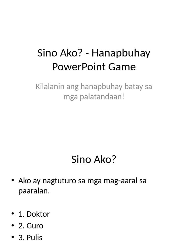 Sino Ako Hanapbuhay Game | PDF