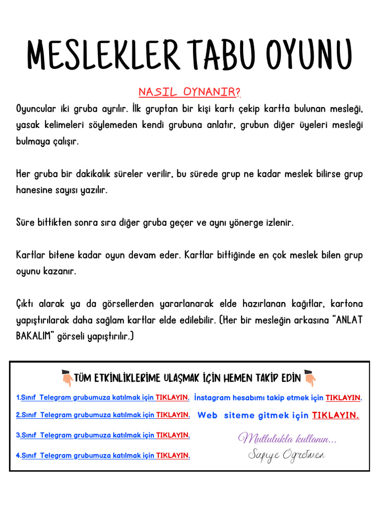 Meslekler Tabu Oyunu | PDF